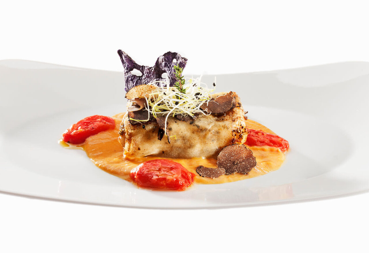 Seared pike with pumpkin and scorzone of bellagio truffle cream ...