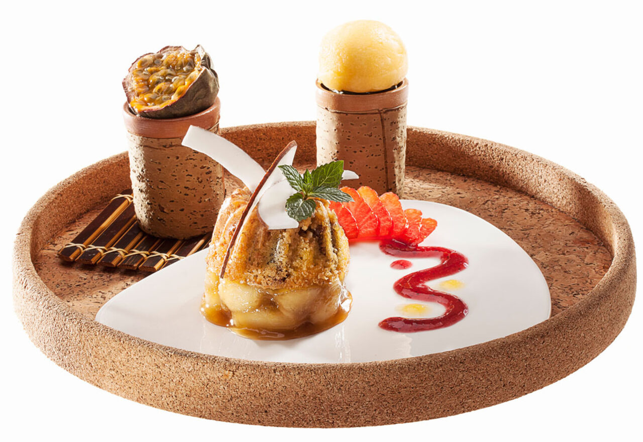 Savarin with gianduja chocolate banana flambé and mango ice cream ...